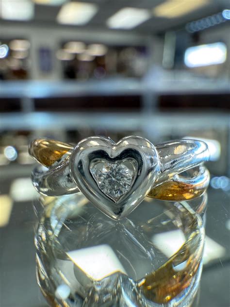 Two Tone Heart Diamond Ring Etsy