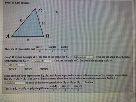 Solved Proof of Law of Sines о b a A B с sin B sin A The Chegg com
