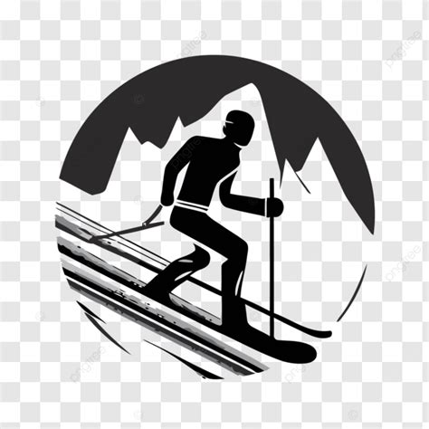 흑백 원 안에 그려진 스키 경주자 벡터 흰색 배경에 스키의 단순한 검은 아이콘 그림자 없음 작은 프레임 중앙 Png 일러스트 및 벡터 에 대한 무료 다운로드
