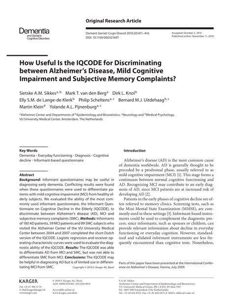 Pdf How Useful Is The Iqcode For Discriminating Between Alzheimers