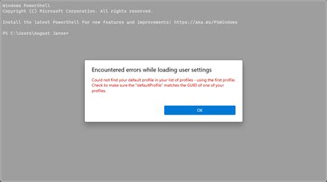 encountered errors while loading user settings in windows terminal on