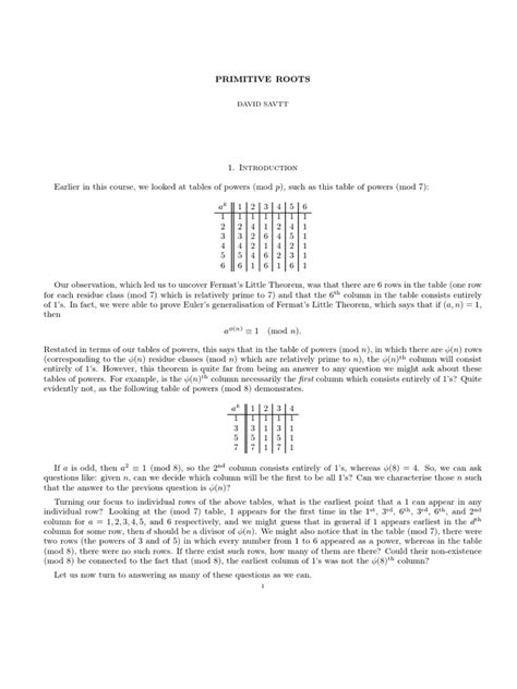 Primitive Roots Prime Number Exponentiation