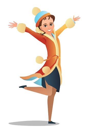 겨울 옷을 입은 어린 소녀 양가죽 코트와 따뜻한 모자 겨울에 십대 쾌활한 사람 스탠딩 포즈 만화 만화 스타일의 평면 디자인 단일