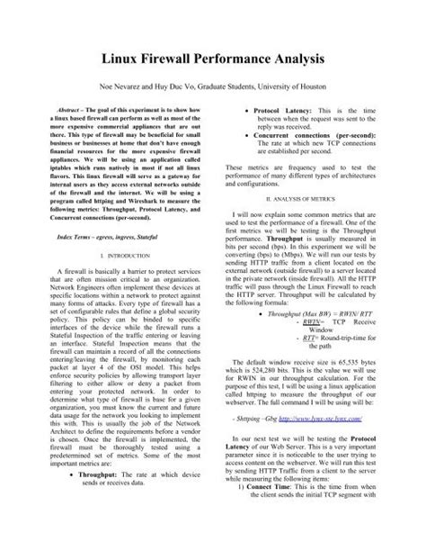 Linux Firewall Performance Analysis University Of Houston