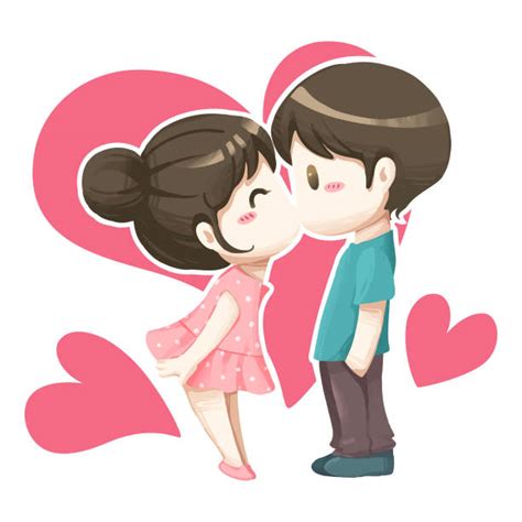 Cute Couples Kissing Cartoon