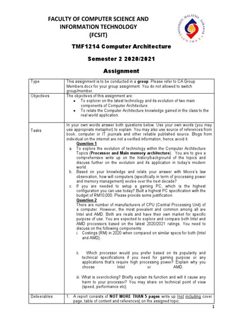 Computer Architecture Assignment Guide Pdf Intel Central