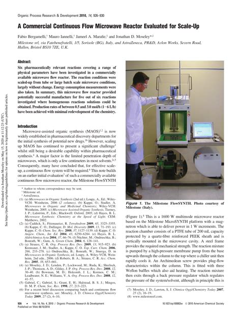 Pdf A Commercial Continuous Flow Microwave Reactor Evaluated For Scale Up