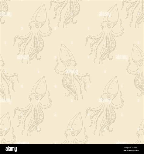 Squid Seamless Pattern Elegant Underwater Seafood Design Stock Vector