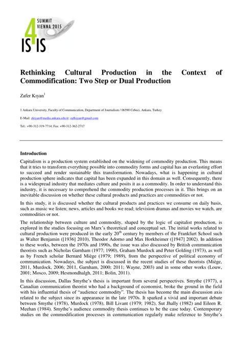 Pdf Rethinking Cultural Production In The Context Of Commodification Two Step Or Dual Production
