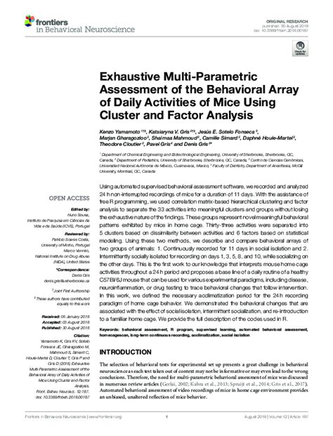 Pdf Exhaustive Multi Parametric Assessment Of The Behavioral Array Of