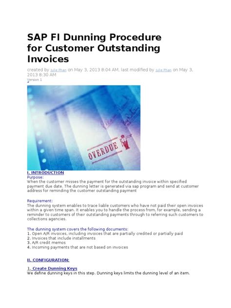 Sap Fi Dunning Procedure For Customer Outstanding Invoices Pdf Invoice Accounts Payable