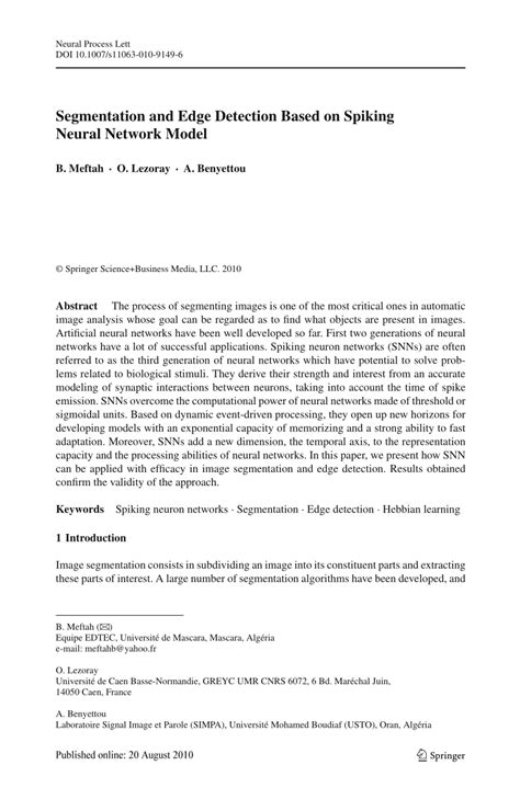 Pdf Segmentation And Edge Detection Based On Spiking Neural Network Model