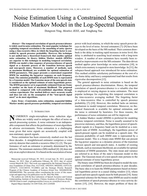 Pdf Noise Estimation Using A Constrained Sequential Hidden Markov