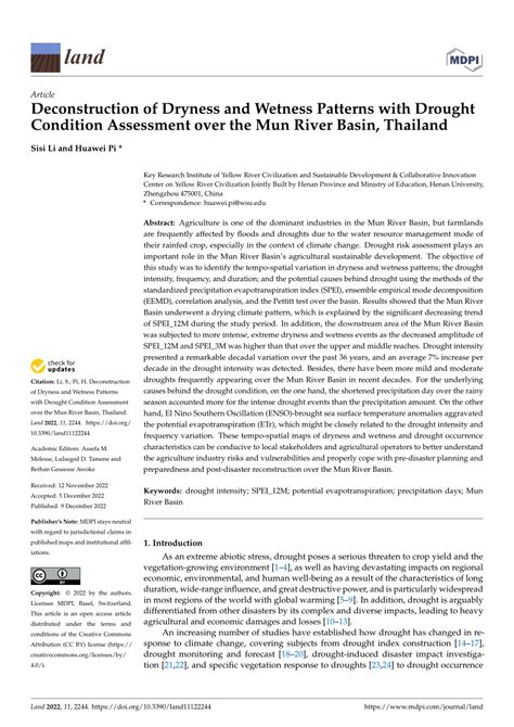 Pdf Deconstruction Of Dryness And Wetness Patterns With Drought Condition Assessment Over The