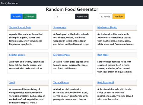 Random Food Generator Online Codifyformatter