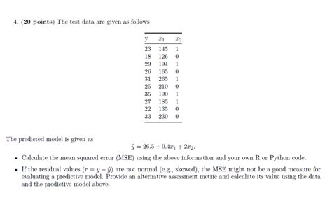 Solved 4 20 Points The Test Data Are Given As Follows He Chegg Com