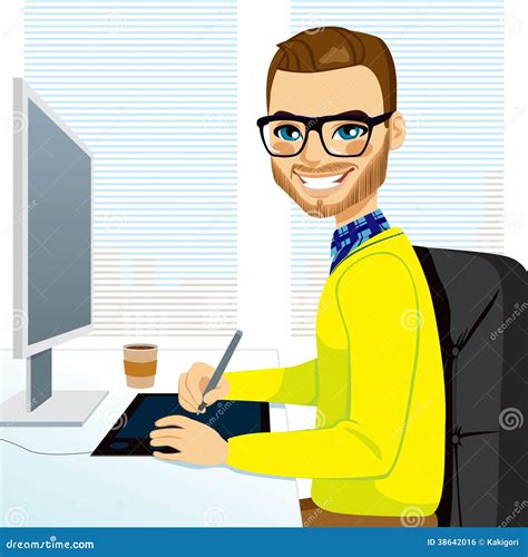 Hipster Graphic Designer Man Working Stock Vector Illustration Of Drawing Babe