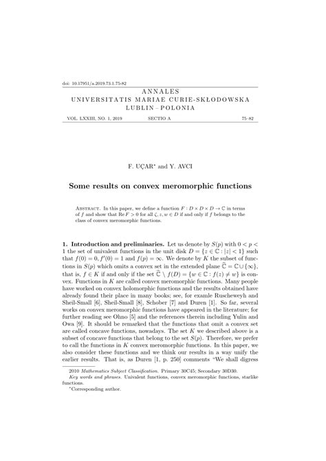 PDF Some Results On Convex Meromorphic Functions