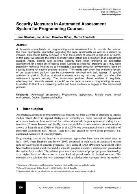 Pdf Security Measures In Automated Assessment System For Programming