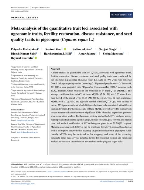 Pdf Meta Analysis Of The Quantitative Trait Loci Associated With Agronomic Traits Fertility