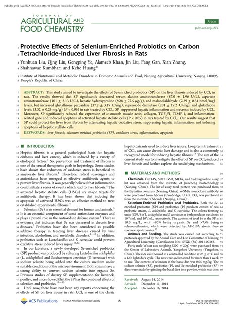 Pdf The Protective Effects Of Selenium Enriched Probiotics On Carbon Tetrachloride Induced