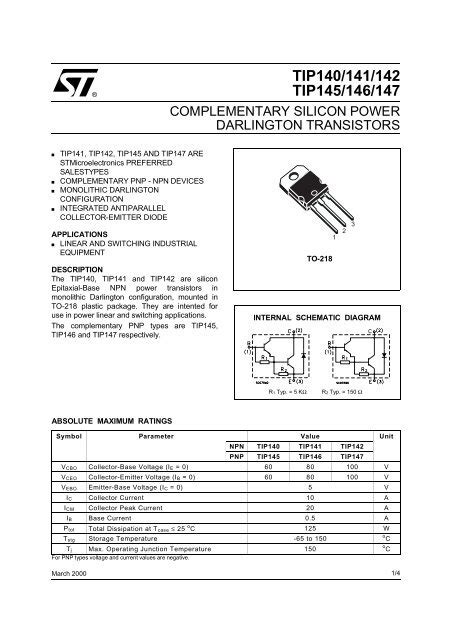 Complementary Silicon Power Darlington Transistors Bg Electronics