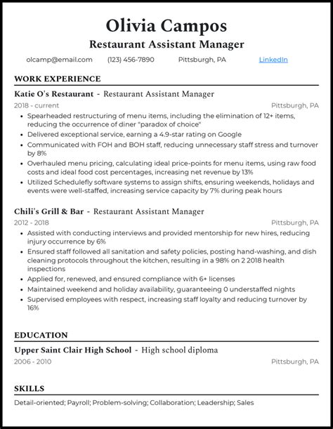 3 Real Restaurant Assistant Manager Resume Examples That Worked In 2024