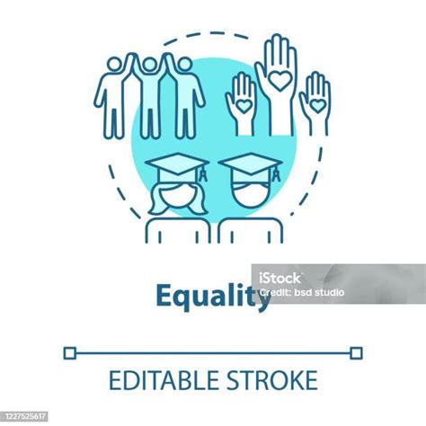 같음 개념 아이콘입니다 긍정적 인 지원 다양한 커뮤니티 고등학교 졸업 포괄적 인 교육 아이디어 얇은 라인 그림 벡터 절연 윤곽선 Rgb 색상 드로잉 편집 가능한 스트로크