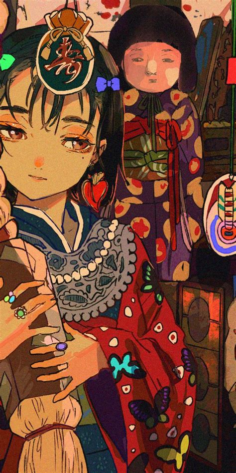 Обои на телефон Аниме Девочка Черные Волосы Коричневые Глаза Короткие Волосы 1534671