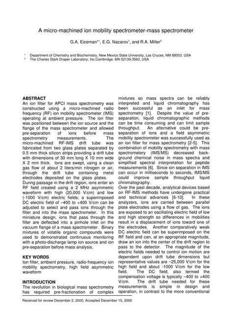 Pdf A Micromachined Field Asymmetric Ion Mobility Spectrometer For Detecting Volatile Organic