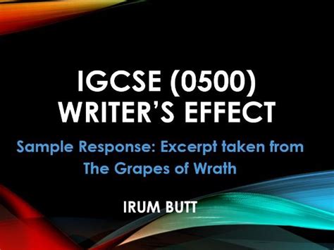 Igcses Writers Effect Sample Response Teaching Resources