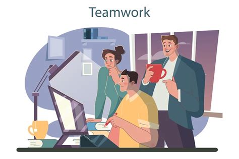 추가 비즈니스를 위해 협업하는 팀워크 오피스 캐릭터 프리미엄 벡터
