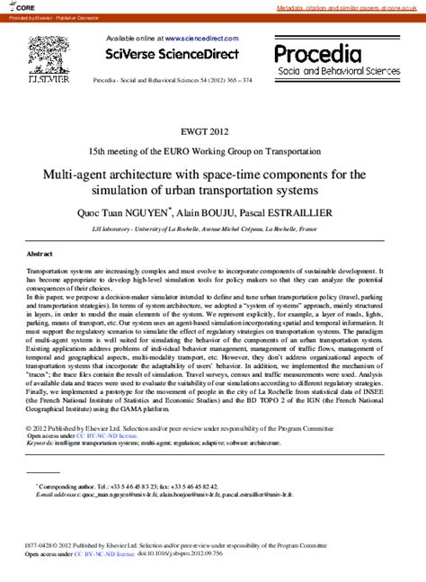 Pdf Multi Agent Architecture With Space Time Components For The Simulation Of Urban