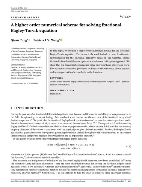 A Higher Order Numerical Scheme For Solving Fractional BagleyTorvik Equation Request PDF