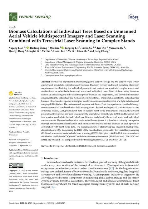 Pdf Biomass Calculations Of Individual Trees Based On Unmanned Aerial Vehicle Multispectral