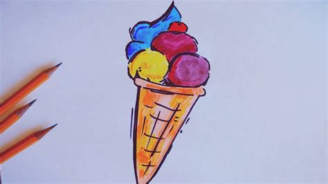 Как нарисовать мороженное Учимся рисовать еду мороженное Youtube