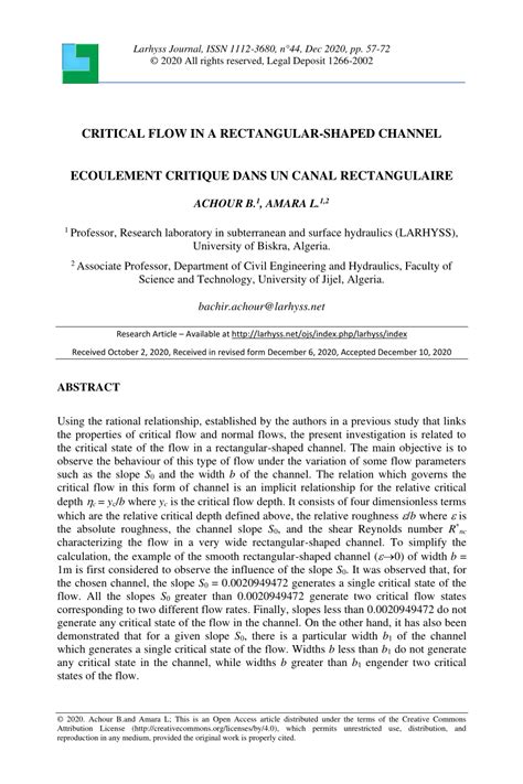 PDF CRITICAL FLOW IN A RECTANGULAR SHAPED CHANNEL