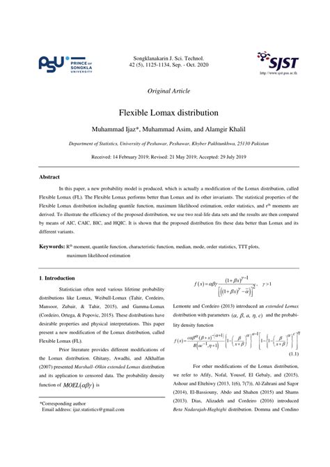Pdf Flexible Lomax Distribution