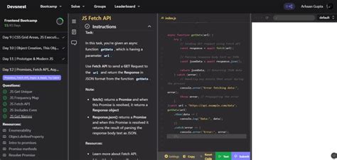 day 12 of javascript progress report on promises fetch api async and await and catch arhaan