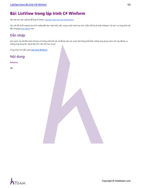 Howkteam Vn Listview Trong Lập Trình C Winform Pdf