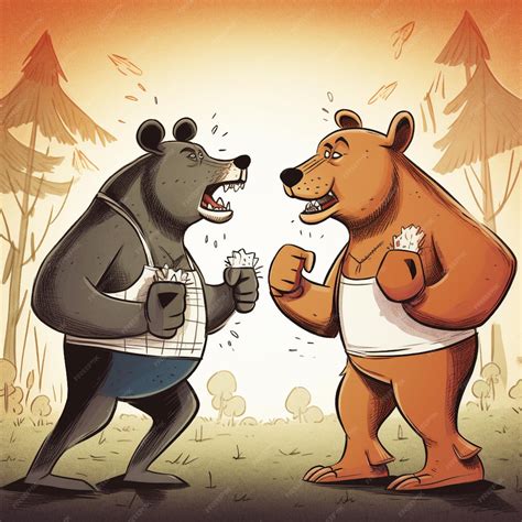 Una Caricatura De Un Oso Y Un Oso Pelean Entre Sí Foto Premium
