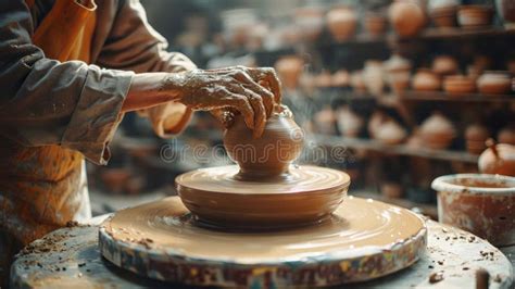 Potter Shaping A Clay Pot On A Wheel Stock Image Image Of Handcrafted