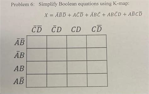 Solved Problem 6 Simplify Boolean Equations Using K Map х