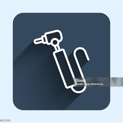 긴 그림자 배경으로 격리 된 흰색 선 치아 드릴 아이콘 드릴링 및 연삭 공구를 위한 치과 용 핸드피스 파란색 정사각형 버튼 벡터 거울에 대한 스톡 벡터 아트 및 기타 이미지