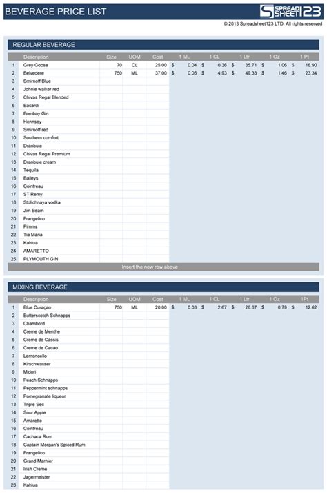Cocktail Cost Calculator Free For Excel