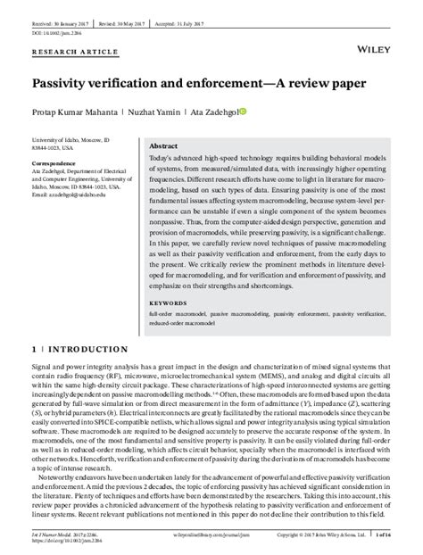 Pdf Passivity Verification And Enforcement A Review Paper