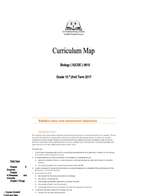Biology Gr 10 Curriculum Map Igcse Pdf Teaching Cognitive Science