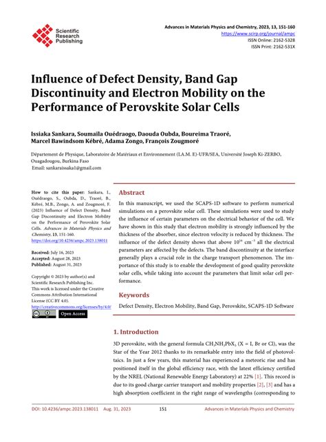 Pdf Influence Of Defect Density Band Gap Discontinuity And Electron