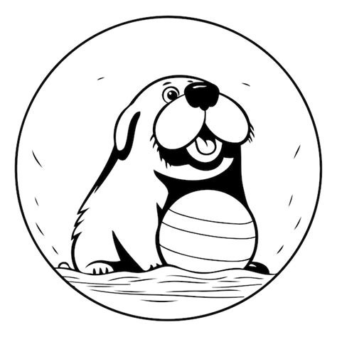 Premium Vector Cute Dog With A Ball On The Beach Vector Illustration