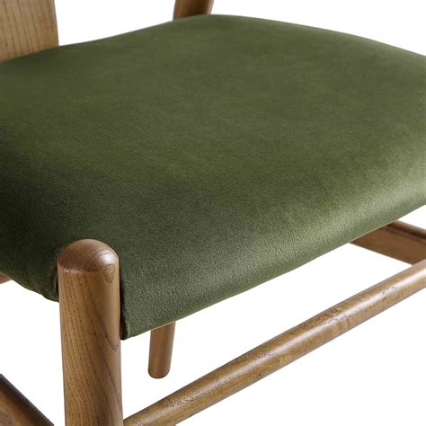 Hansel Upholstered Padded Dining Chair Moss Green Velvet And Light Wa